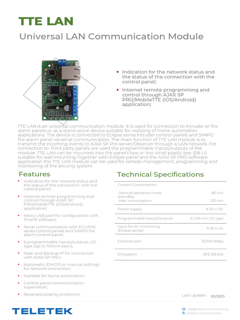 TTE LAN Universal Communication Module | PDF | Local Area Network ...
