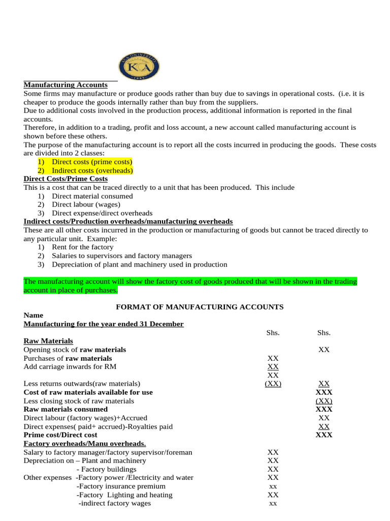 Manufacturing Accounts Explained | PDF | Expense | Depreciation
