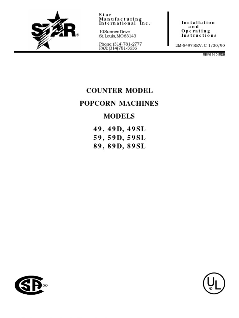 Commercial Popcorn Machine Manual | PDF | Electrical Connector | Screw