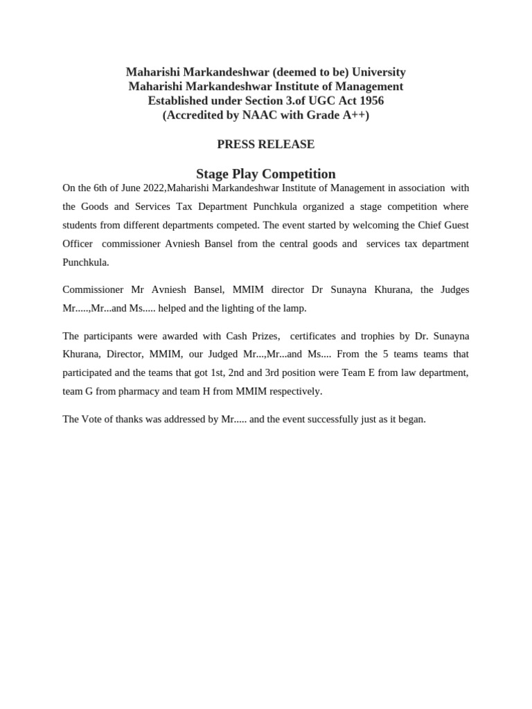Stage Play Press Release | PDF