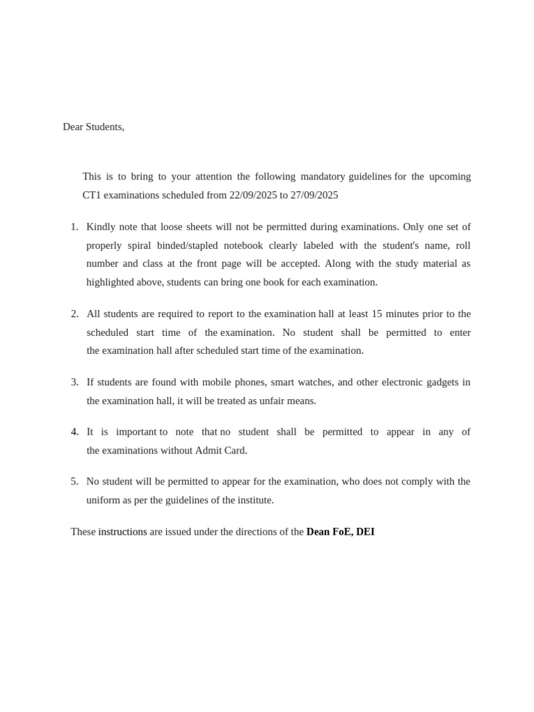 CT1 Exam Guidelines for Students | PDF