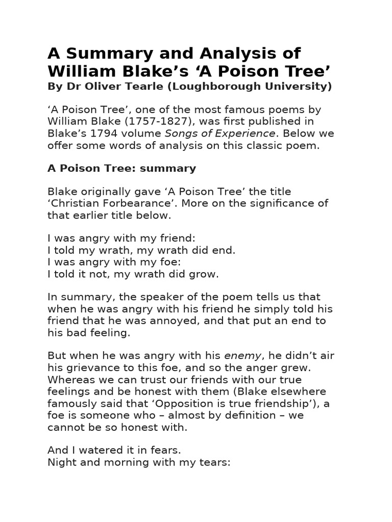 A Summary and Analysis of William Blake | PDF | Poetry