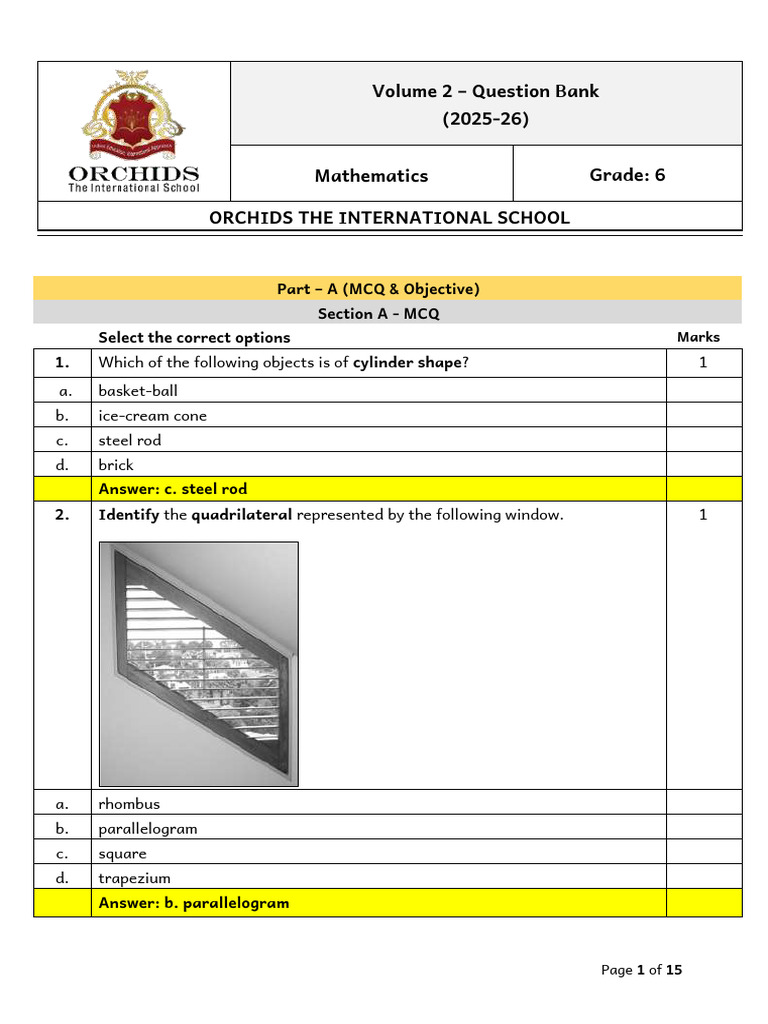 Question Bank - Mathematics - Grade 6 - WT&CA - AS - Vol 2 | PDF ...