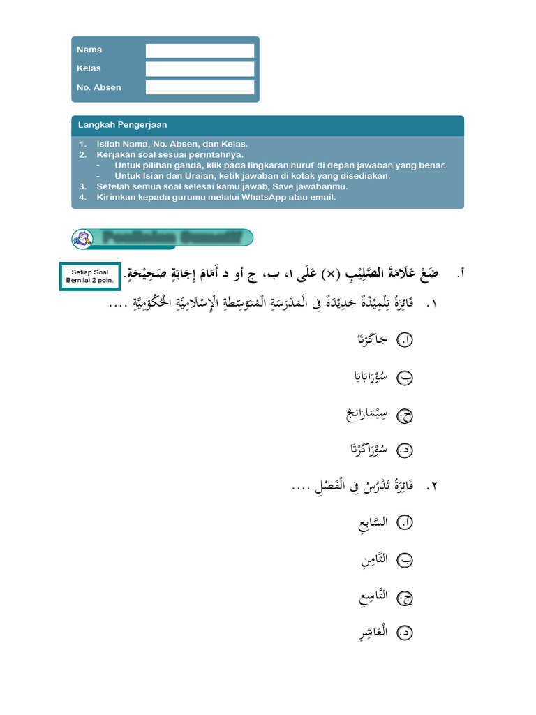 MTs Bahasa Arab 7 Penilaian Sumatif Bab 1 | PDF | Graphemes | Languages ...