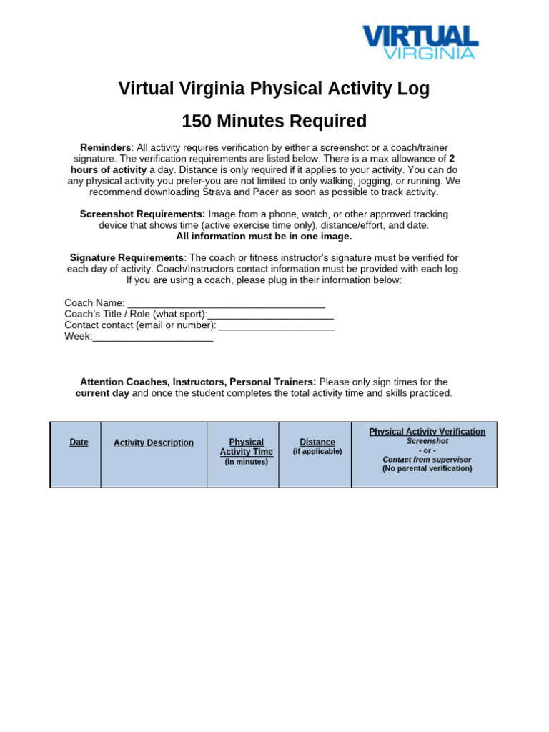 Physical Activity Log | PDF