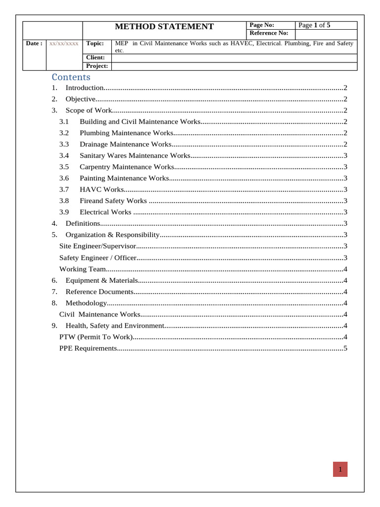 MEP Maintenance Method Statement | PDF | Sink | Occupational Safety And ...