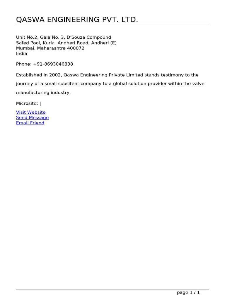 Qaswa Engineering Pvt. Ltd. Overview | PDF