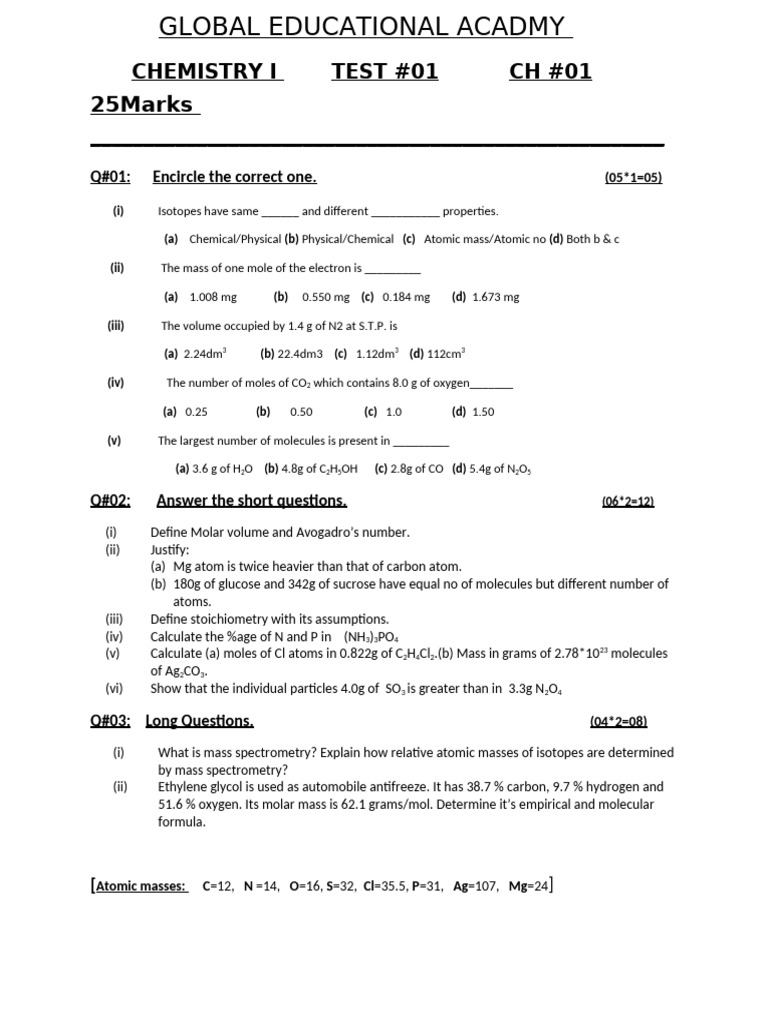 CHM Xi Paper CH# 01 | PDF