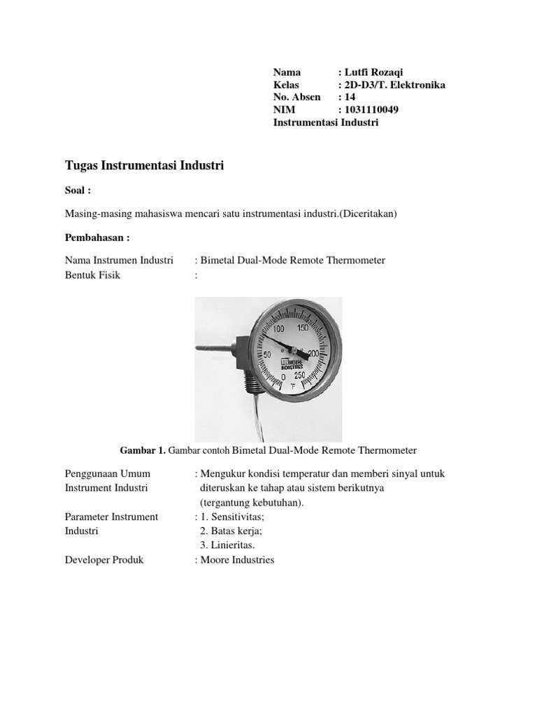 Bimetal Dual-Mode Thermometer Industri | PDF | Teknologi & Rekayasa