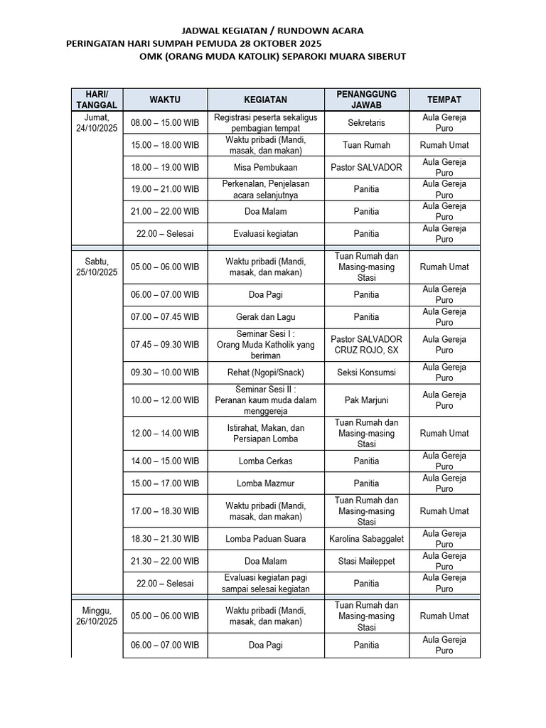 Jadwal Kegiatan - Rundown Acara | PDF