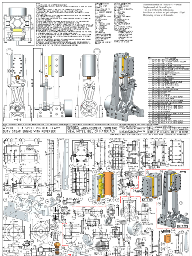 Vertical Heavy Duty Steam Engine Plans | PDF | Screw | Metalworking
