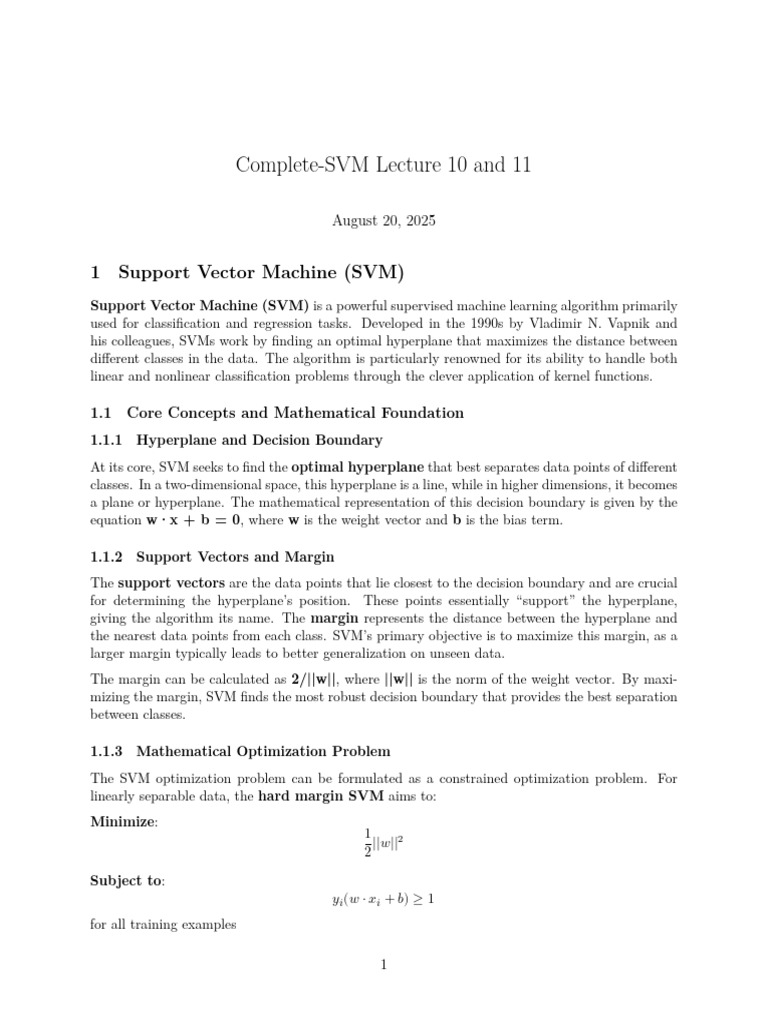 SVM Lecture Notes: Concepts & Applications | PDF | Support Vector ...