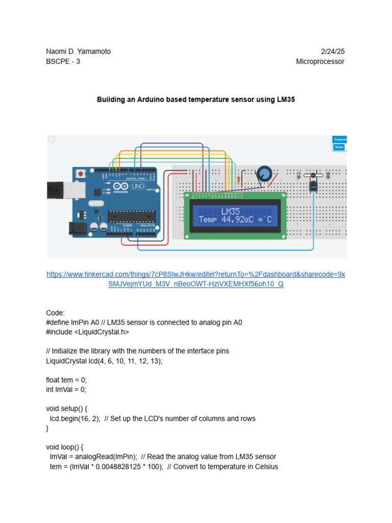 Arduino LM35 Temperature Sensor Guide | PDF