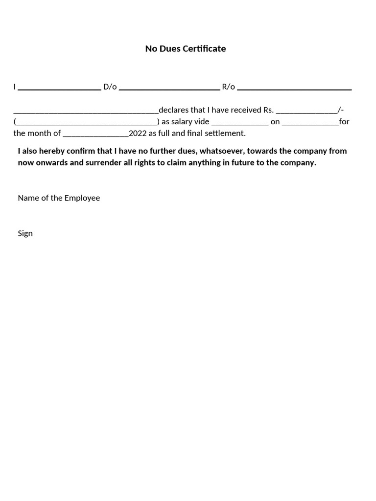 No Dues Certificate Template | PDF