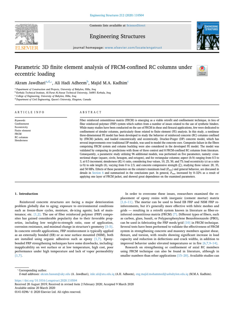 2 Parametric 3D Finite Element Analysis of FRCM-confined RC Columns ...