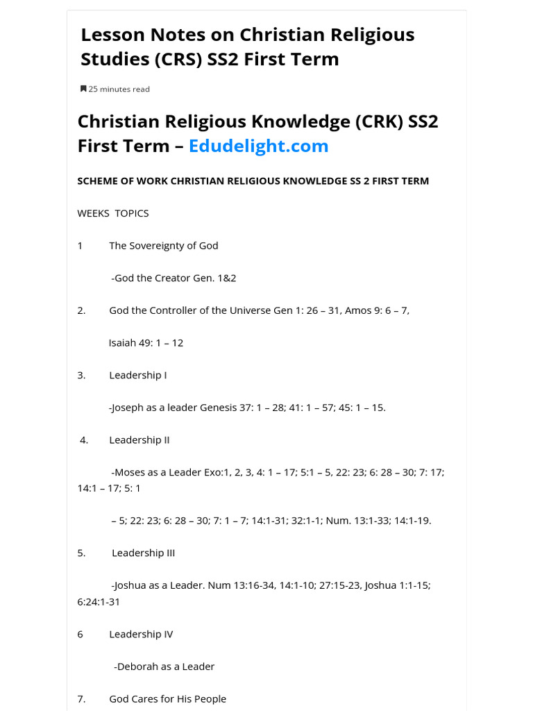 CRS SS2 First Term Lesson Notes | PDF | Genesis Creation Narrative | Moses