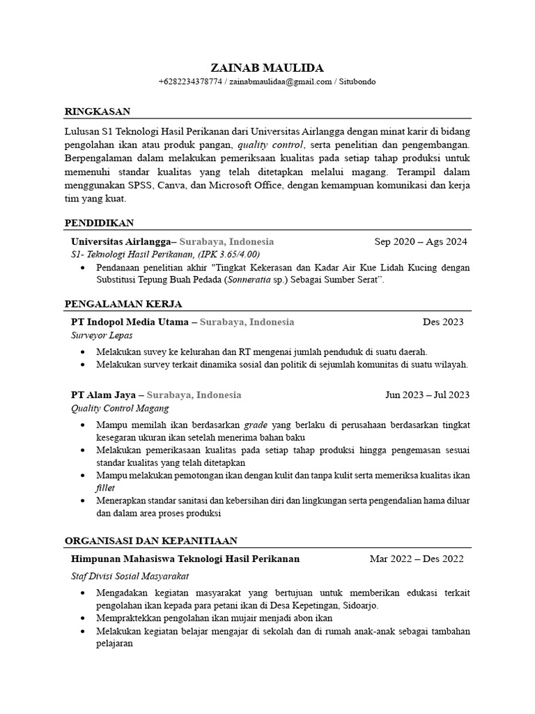 CV Zainab Maulida | PDF