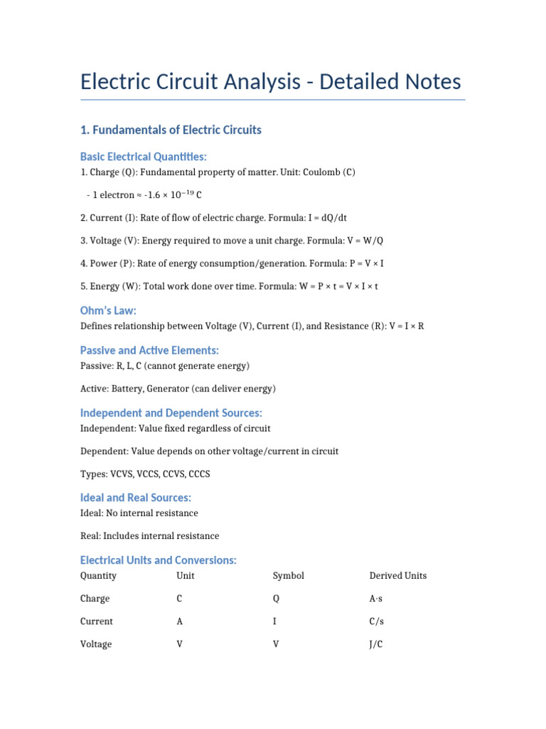 Electric Circuit Analysis Notes | PDF | Electrical Network | Voltage
