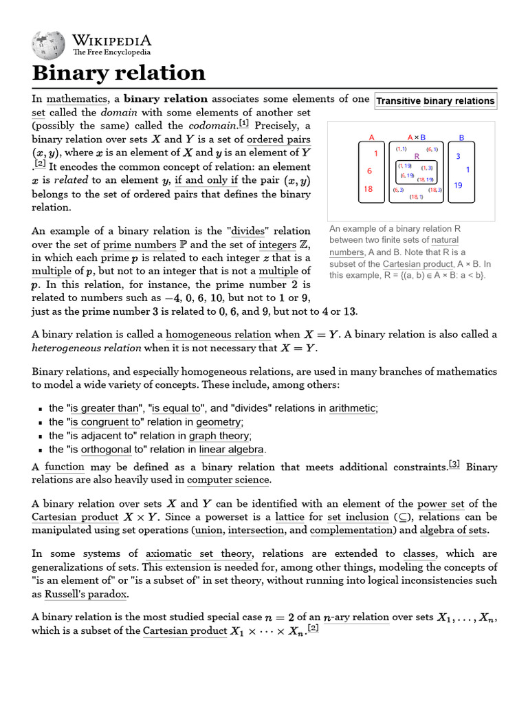 Understanding Binary Relations in Mathematics | PDF | Function ...