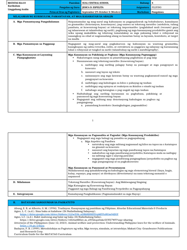 DLL Filipino4 Q2 WK6 | PDF