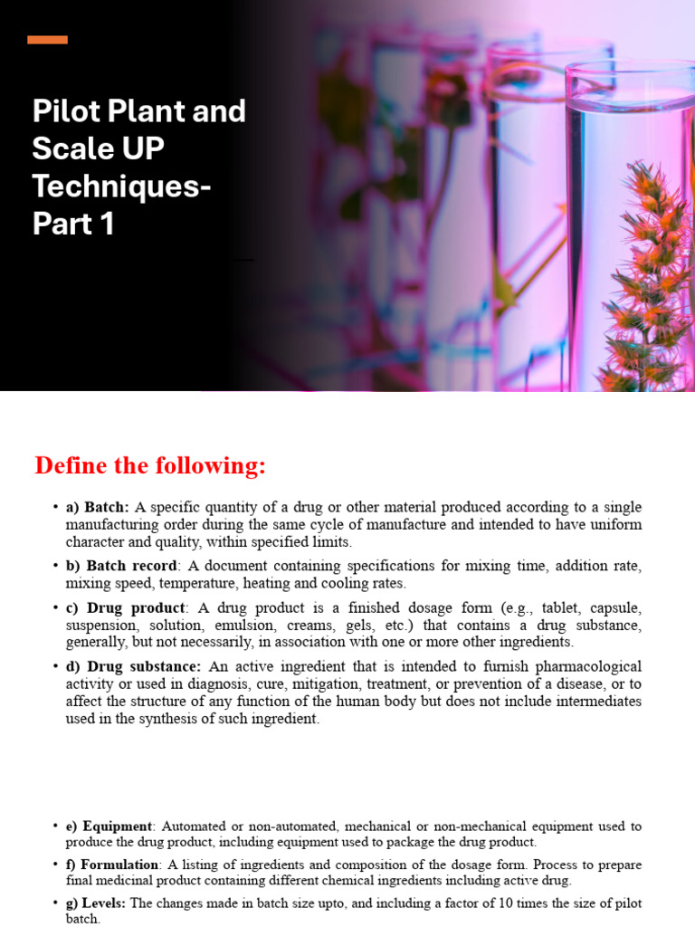 Pilot Plant and Scale UP Techniques - Part 1 | PDF | Pharmaceutical ...