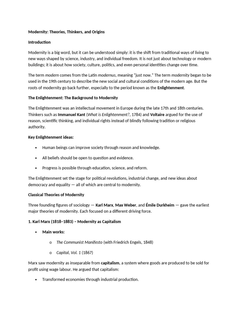 Understanding Modernity: Key Theories and Thinkers | PDF | Modernity ...