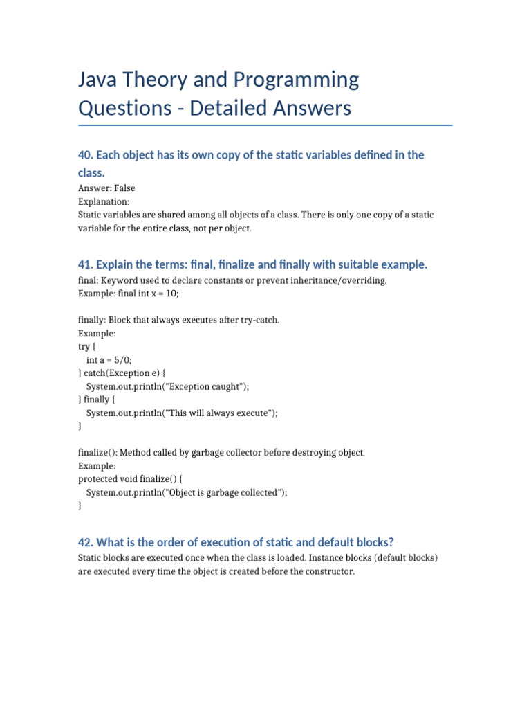 Java Q40 To Q50 Answers | PDF | Class (Computer Programming) | Java (Programming Language)