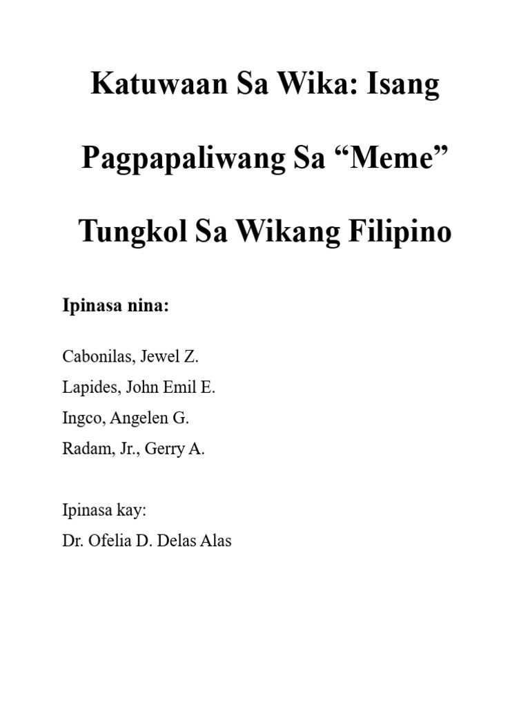 Wikang Filipino Memes Unang Pangkat | PDF