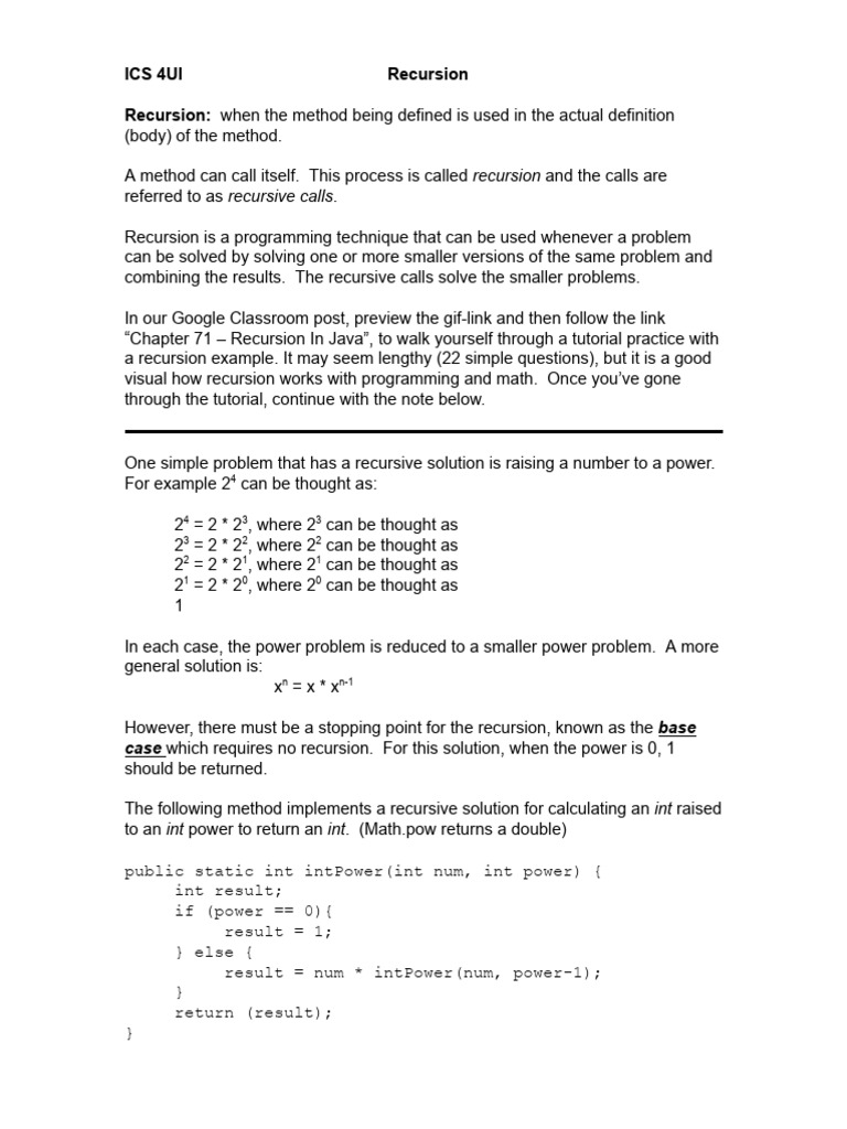 ICS4UI Recursion 2024 | PDF | Recursion | Algorithms
