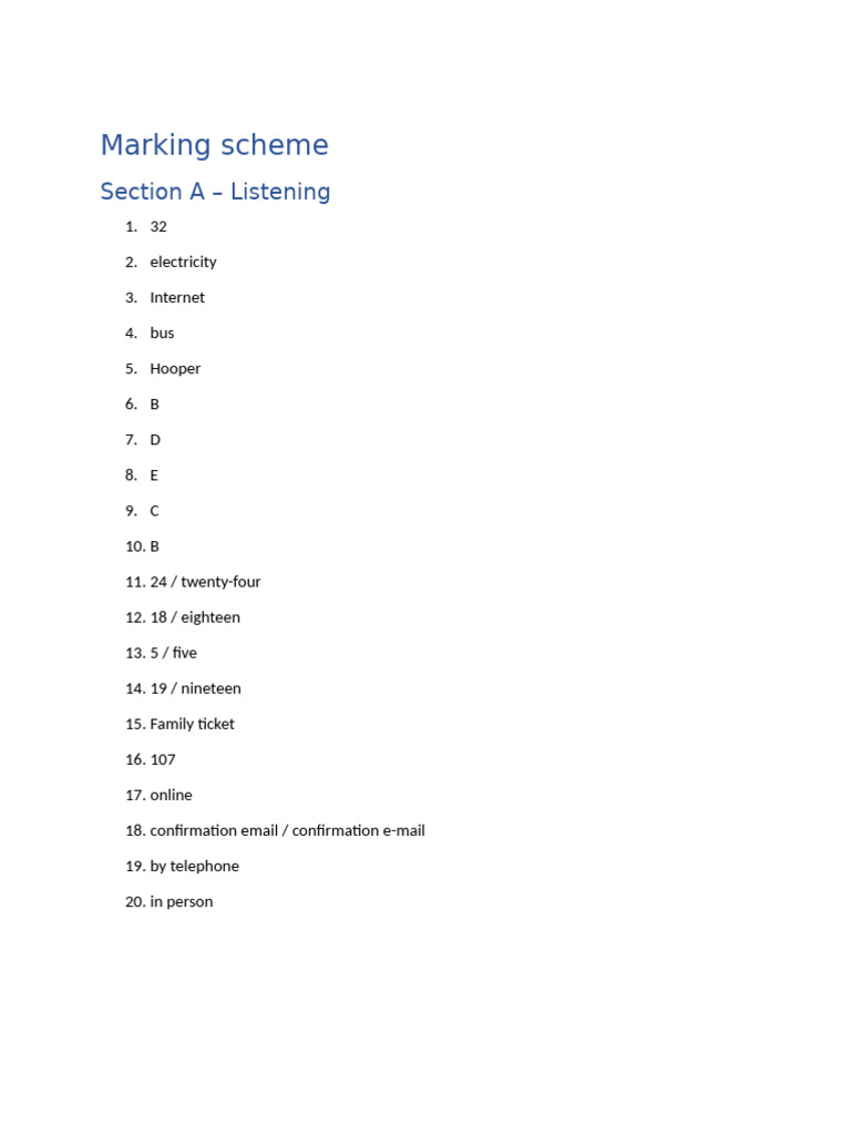 Marking Scheme Scholarship Exam (IGCSE, Pre-IGCSE) | PDF | Vocabulary ...