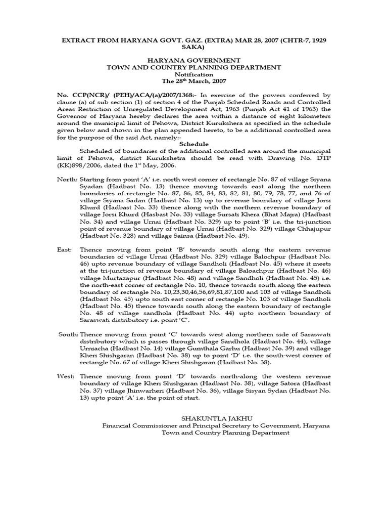 Pehowa Controlled Area Notification | PDF