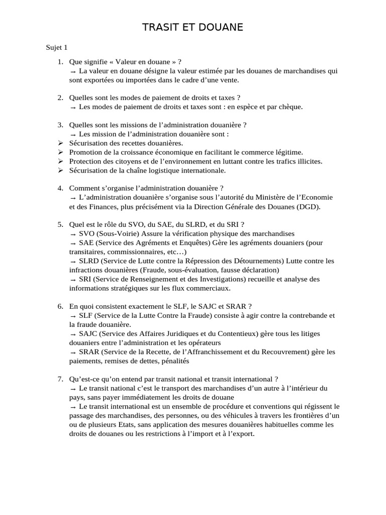 Transit et Douane : Guide Complet | PDF | Tarif | Taxe sur la valeur ...