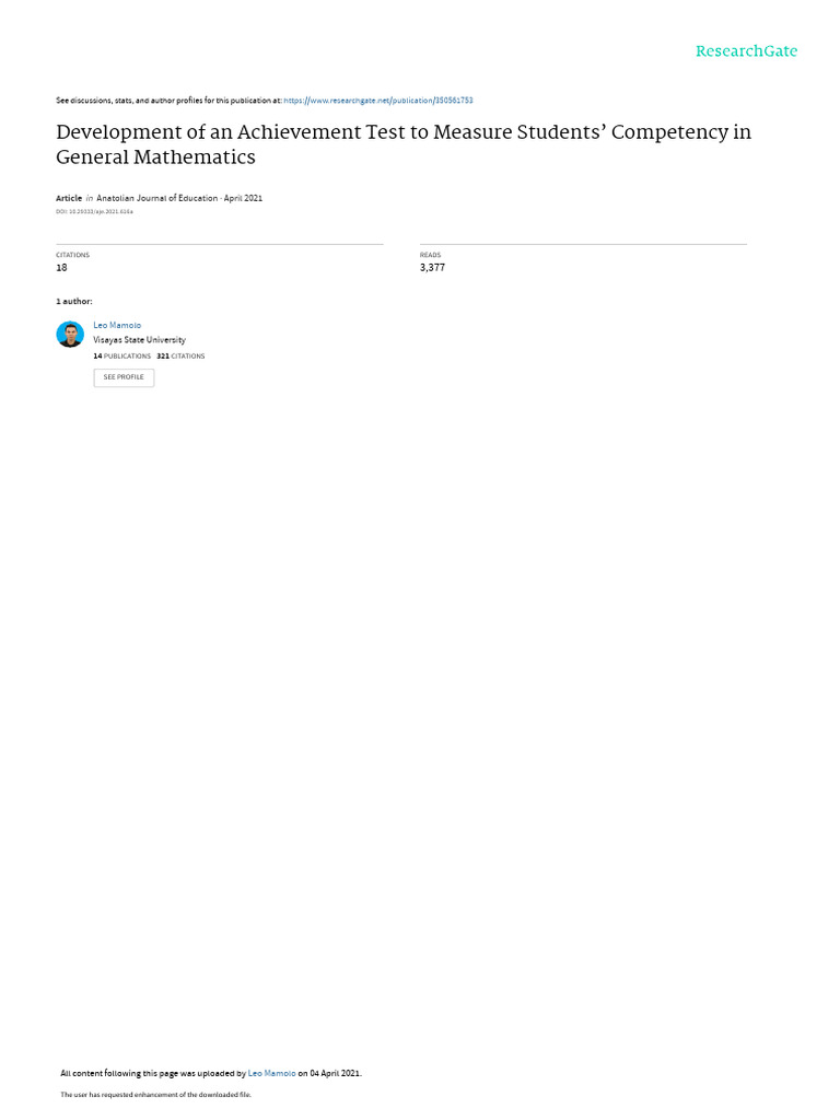 Achievement Test for General Mathematics | PDF | Validity (Statistics ...