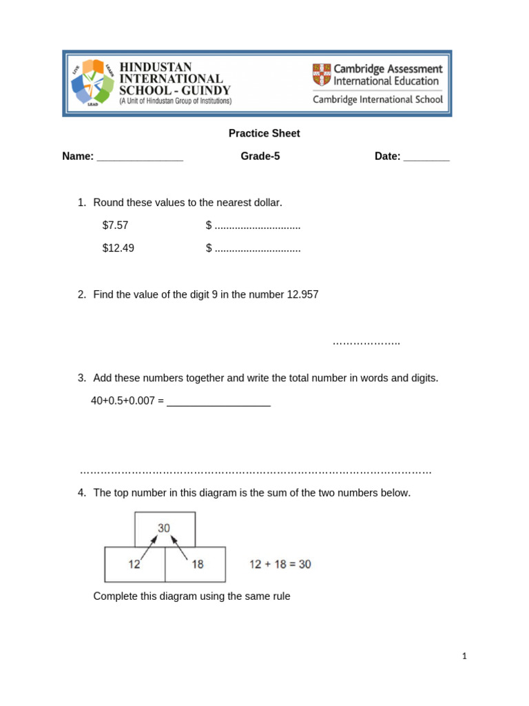 Maths SA2 Practice Sheet | PDF | Numbers | Multiplication