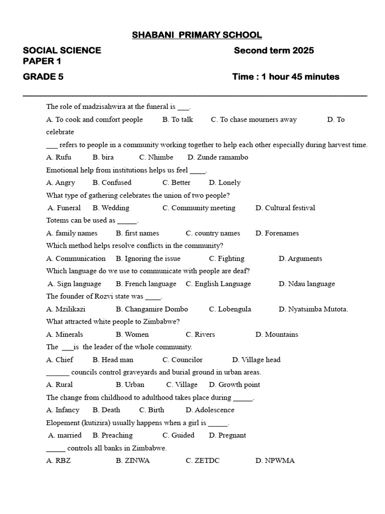 Social Science Paper 1 g5 SHABANI | PDF