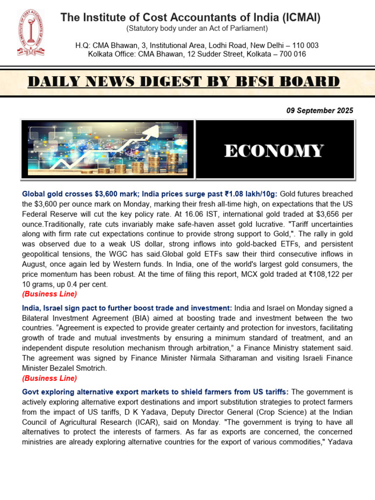 India Economic News Digest - Sept 2025 | PDF | Economies | Private Sector