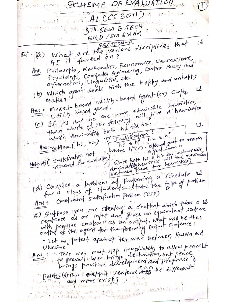 AI ENDSEM 2022 Scheme of Evaluation With SOLUTION | PDF