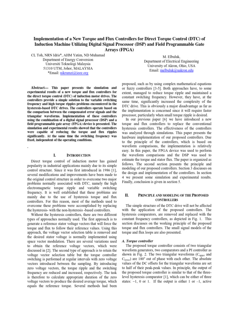 Implementation of A New Torque and Flux Controllers For Direct Torque ...