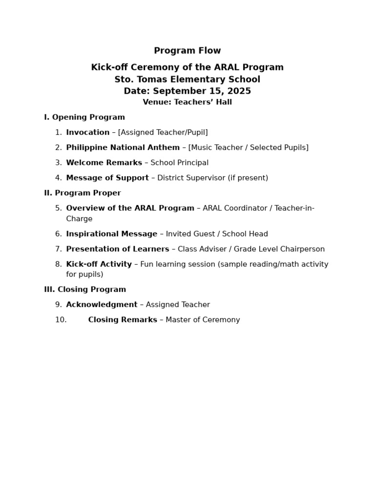 ARAL Program Kick-off Ceremony Flow | PDF