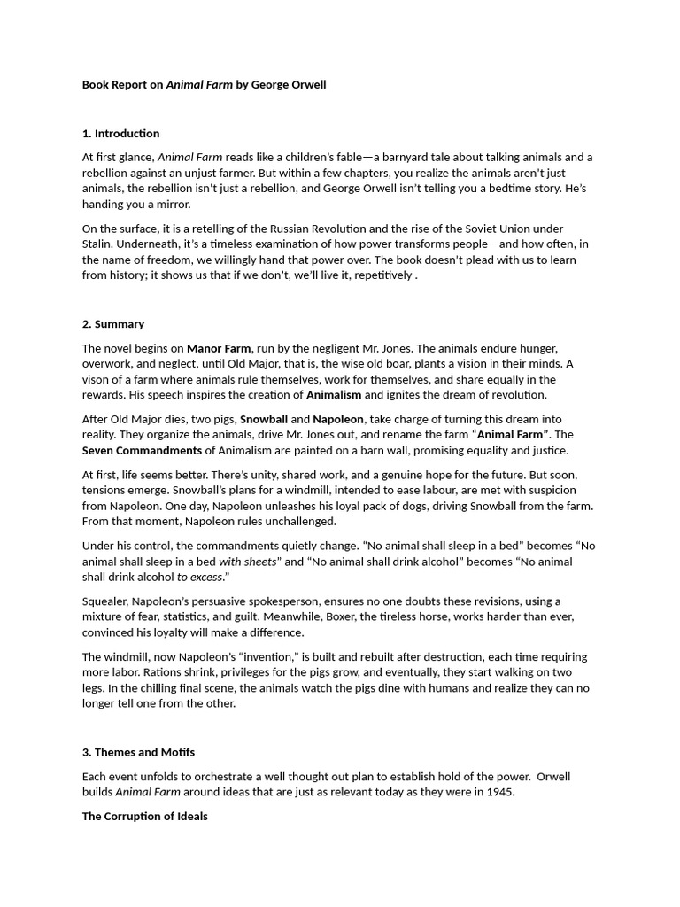 Animal Farm: A Critical Book Report | PDF