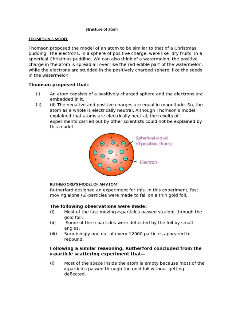 Atom Structure: Thomson to Bohr Models | PDF | Atoms | Atomic Nucleus
