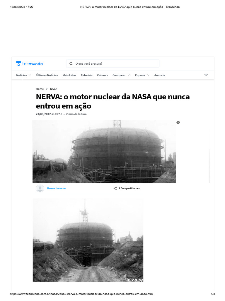 NERVA - o Motor Nuclear Da NASA Que Nunca Entrou em Ação - TecMundo ...