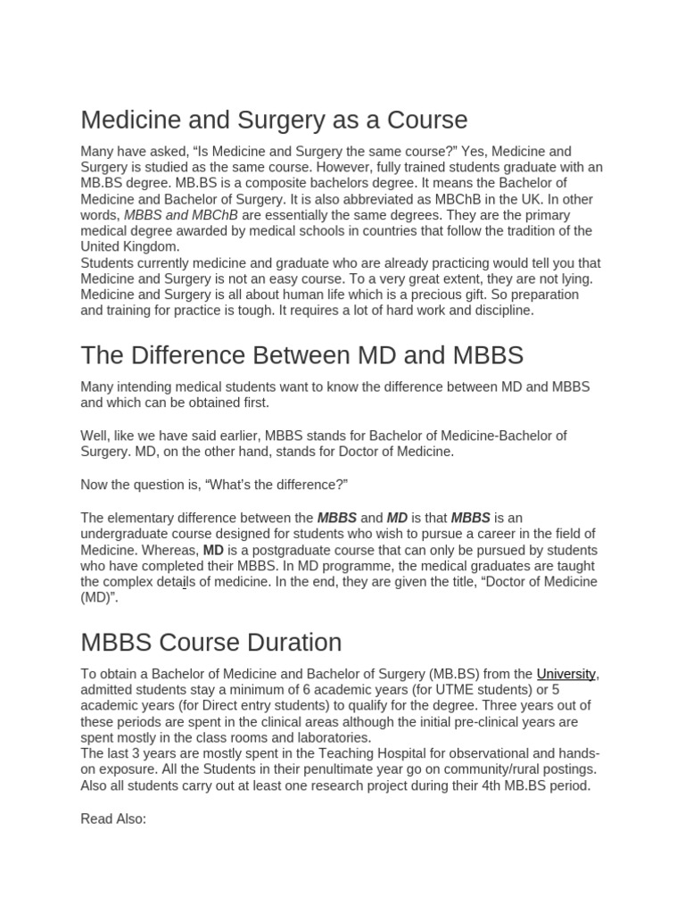 Overview of Medicine and Surgery Courses | PDF | Doctor Of Medicine ...