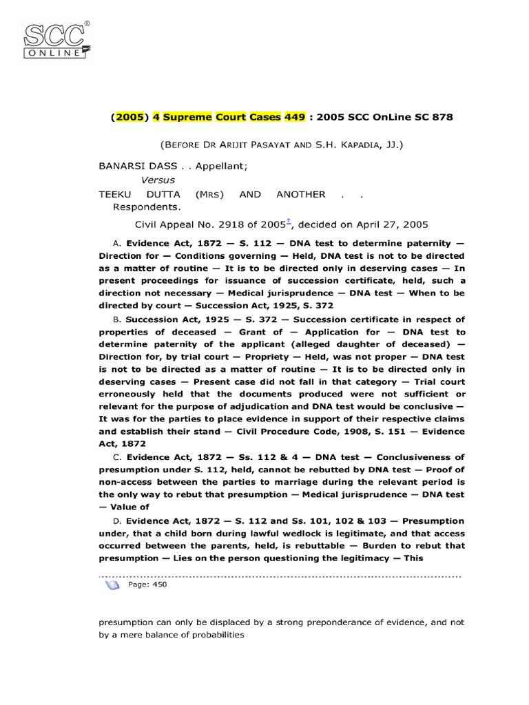 Banarsi Dass vs Teeku Dutta Case Analysis | PDF | Supreme Court Of The ...