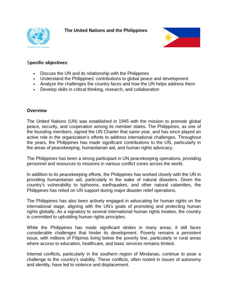 UN-Philippines Relations and Contributions | PDF | Peacekeeping ...