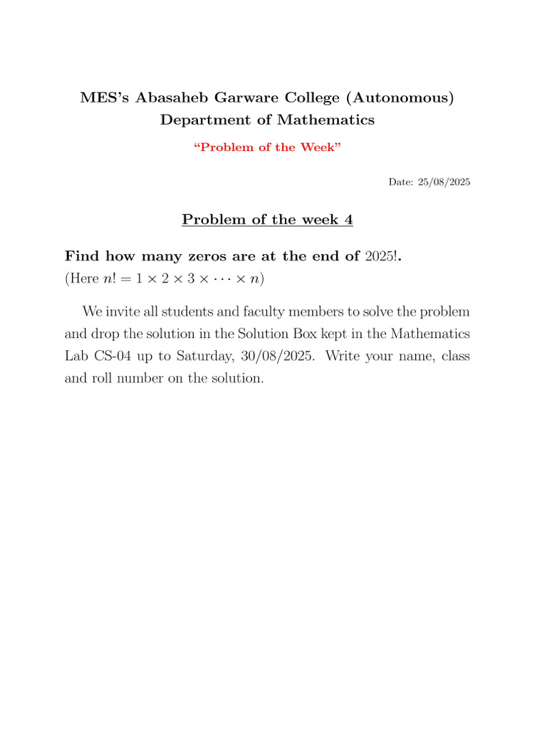 Problem of The Week 4 Solution and Names of Solvers | PDF