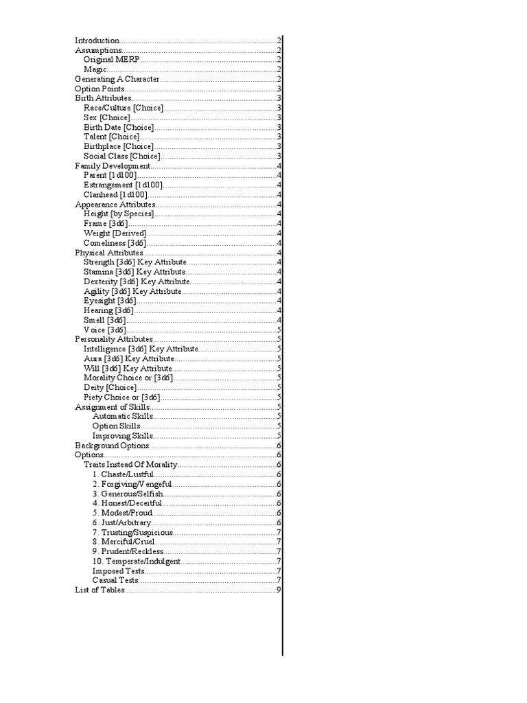 Harn Character Generation For Middle-Earth | PDF