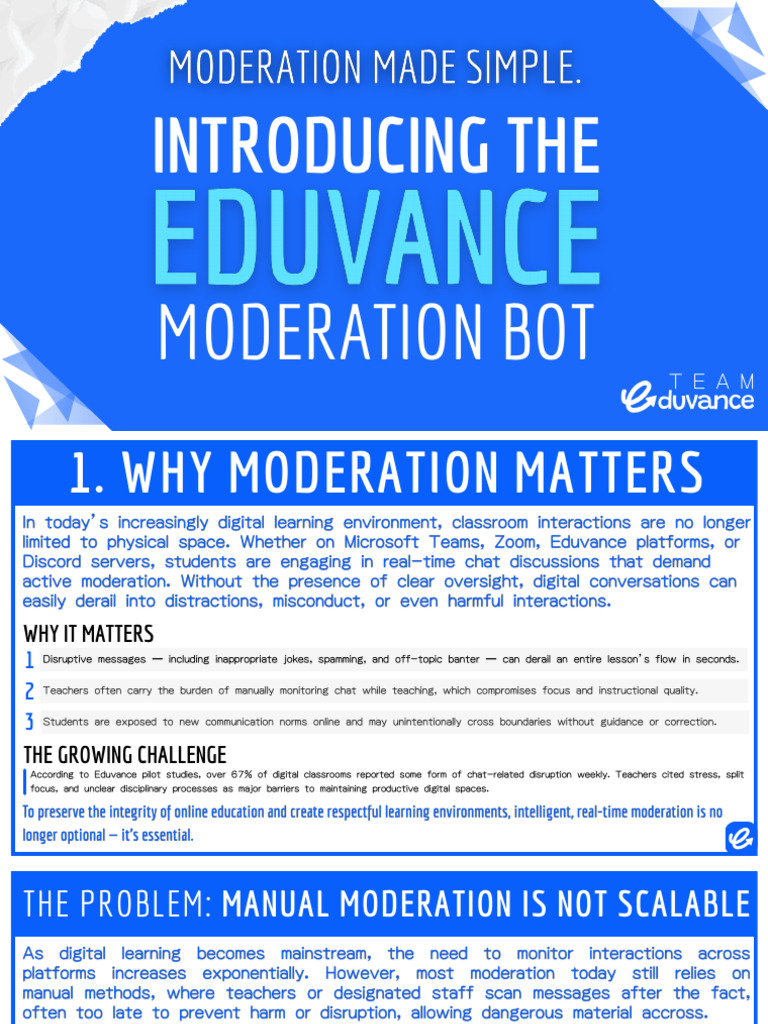 Eduvance AI Moderation Bot Overview | PDF | Teachers | Psychology
