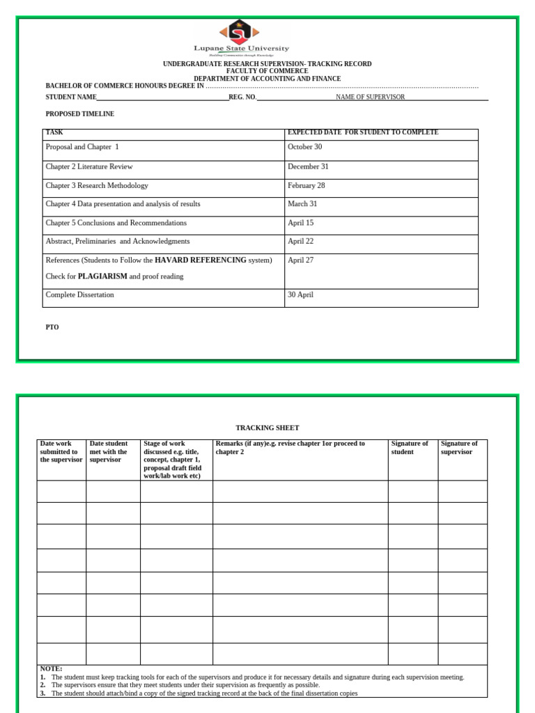 05 Under Graduate Research Supervision Tracking Form - Af082020 | PDF