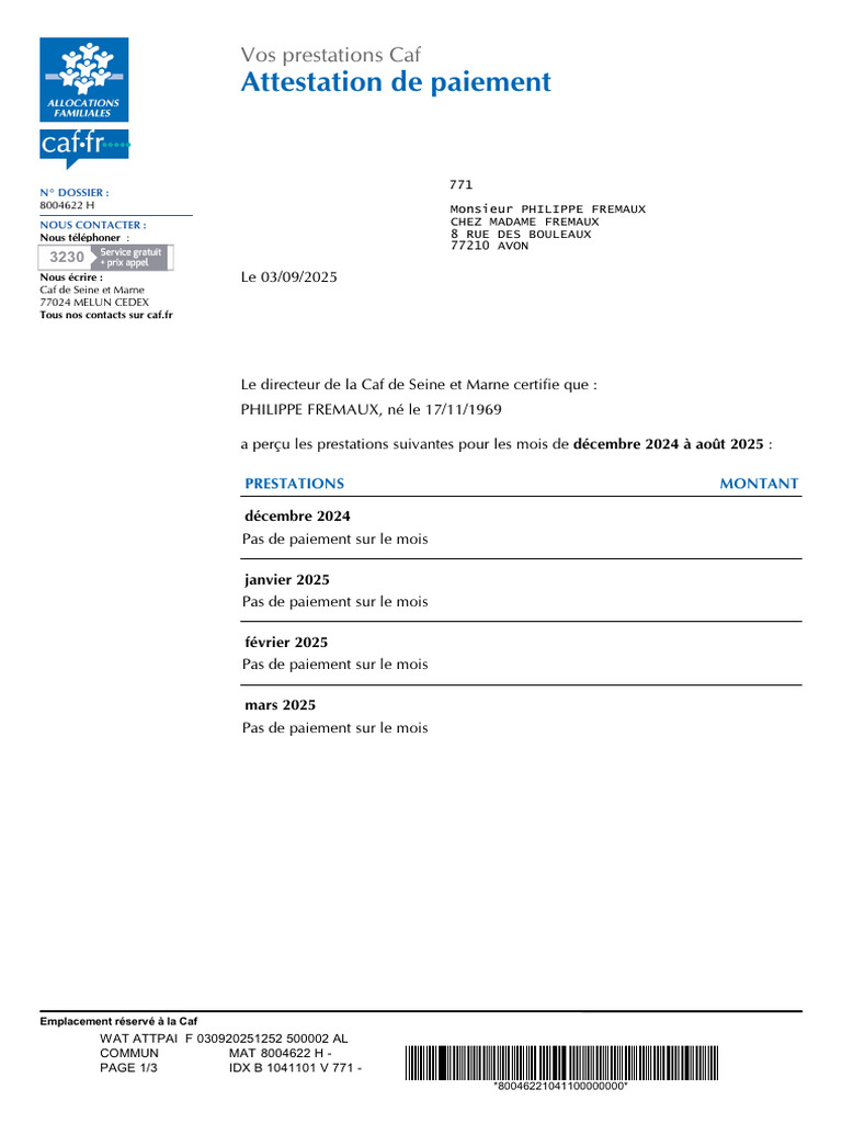 Attestation RSA 2025 de Philippe Fremaux | PDF